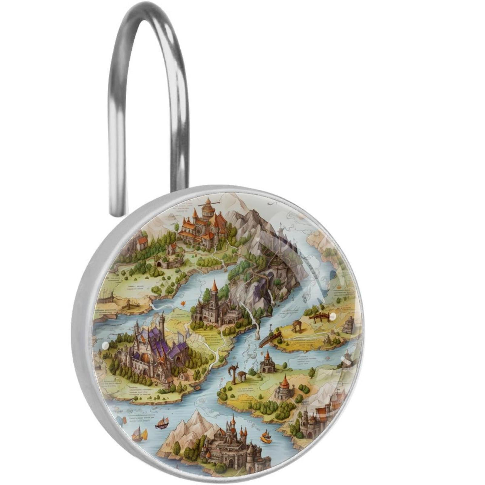 Map Shower Curtain Hooks （Set of 12） for Home Hotel Shower Rods ...