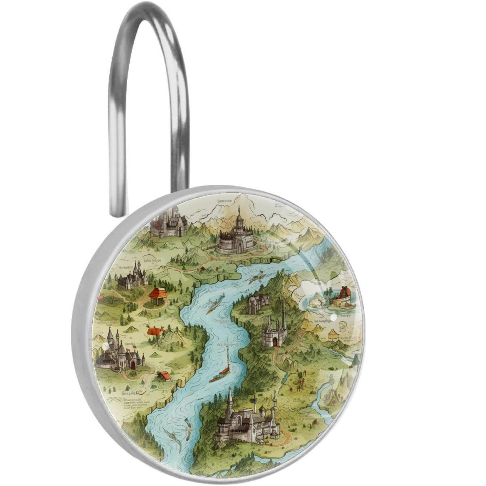 Map Shower Curtain Hooks （Set of 12） for Home Hotel Shower Rods ...
