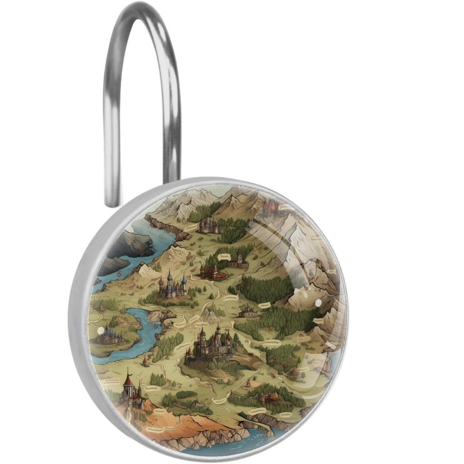 Map Shower Curtain Hooks （Set of 12） for Home Hotel Shower Rods ...