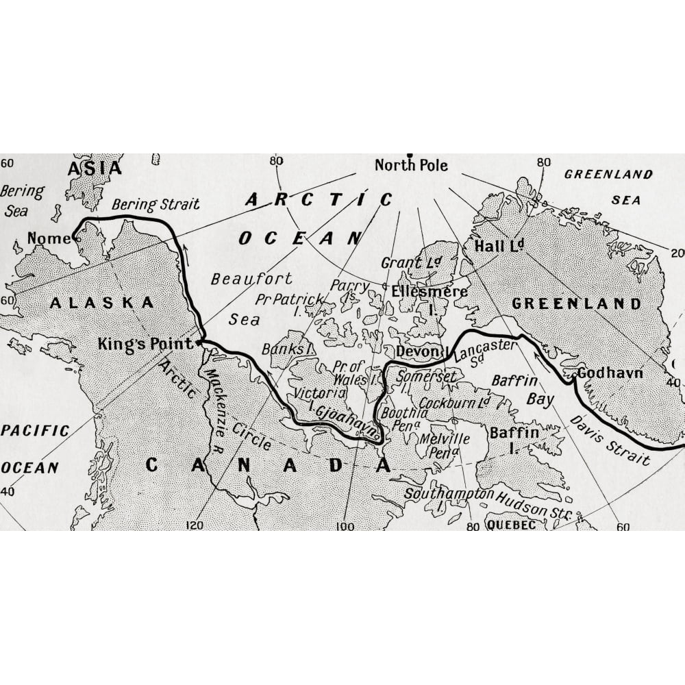 Map Showing The Route Of Amundsen's Voyage Through The North West ...