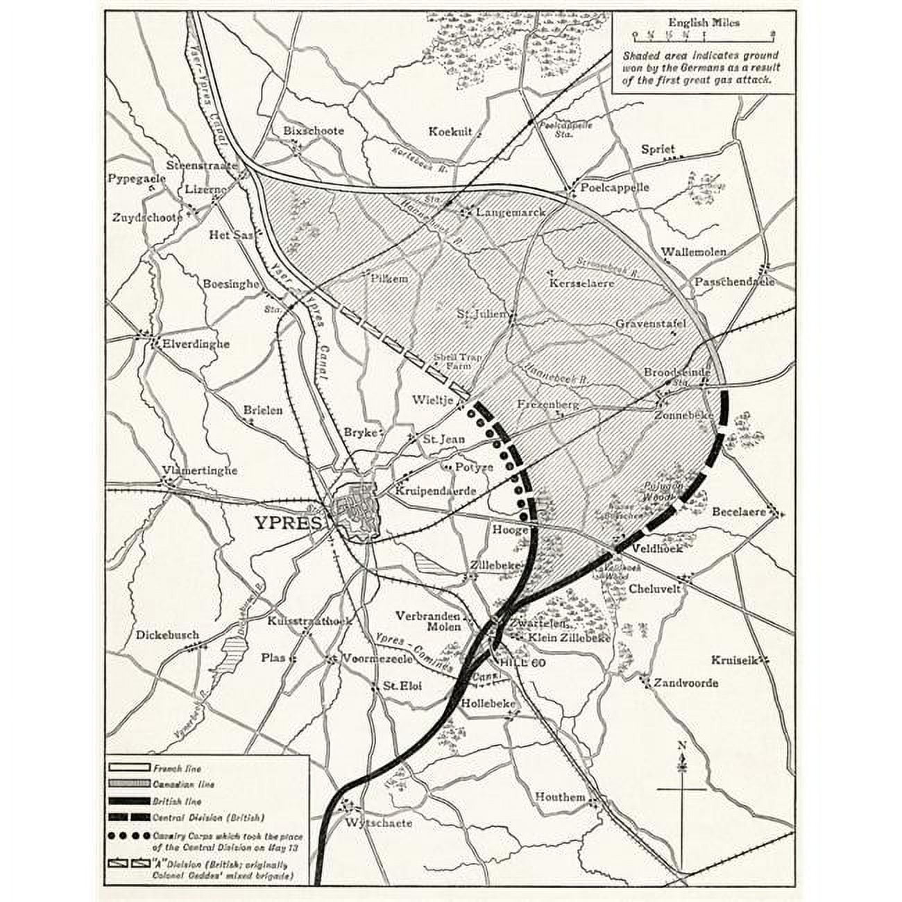 Map Showing the Ypres Salient Before & After the Second Battle of Ypres ...