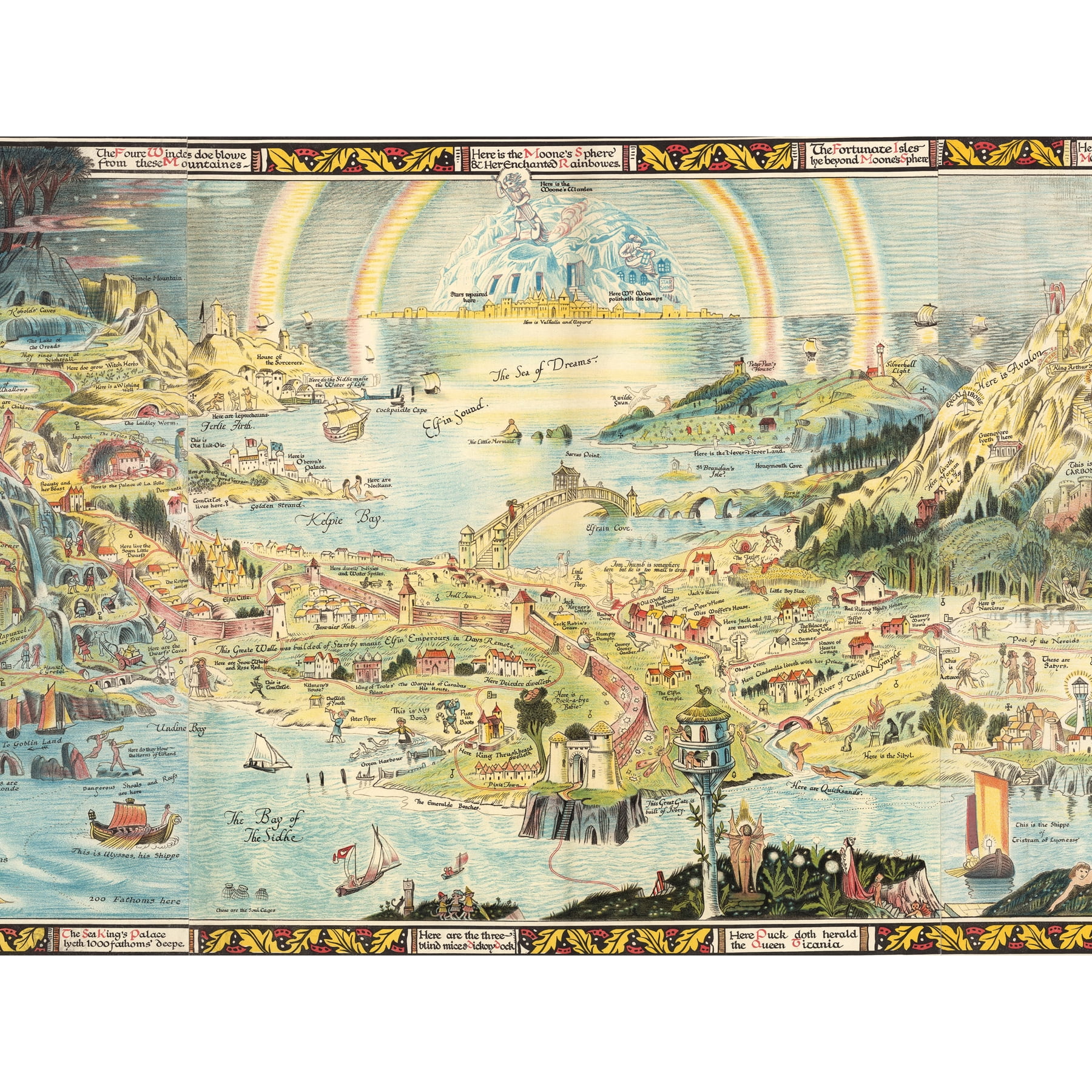 Map Sleigh 1918 Ancient Fairyland Fantasy Chart Extra Large XL Wall Art ...