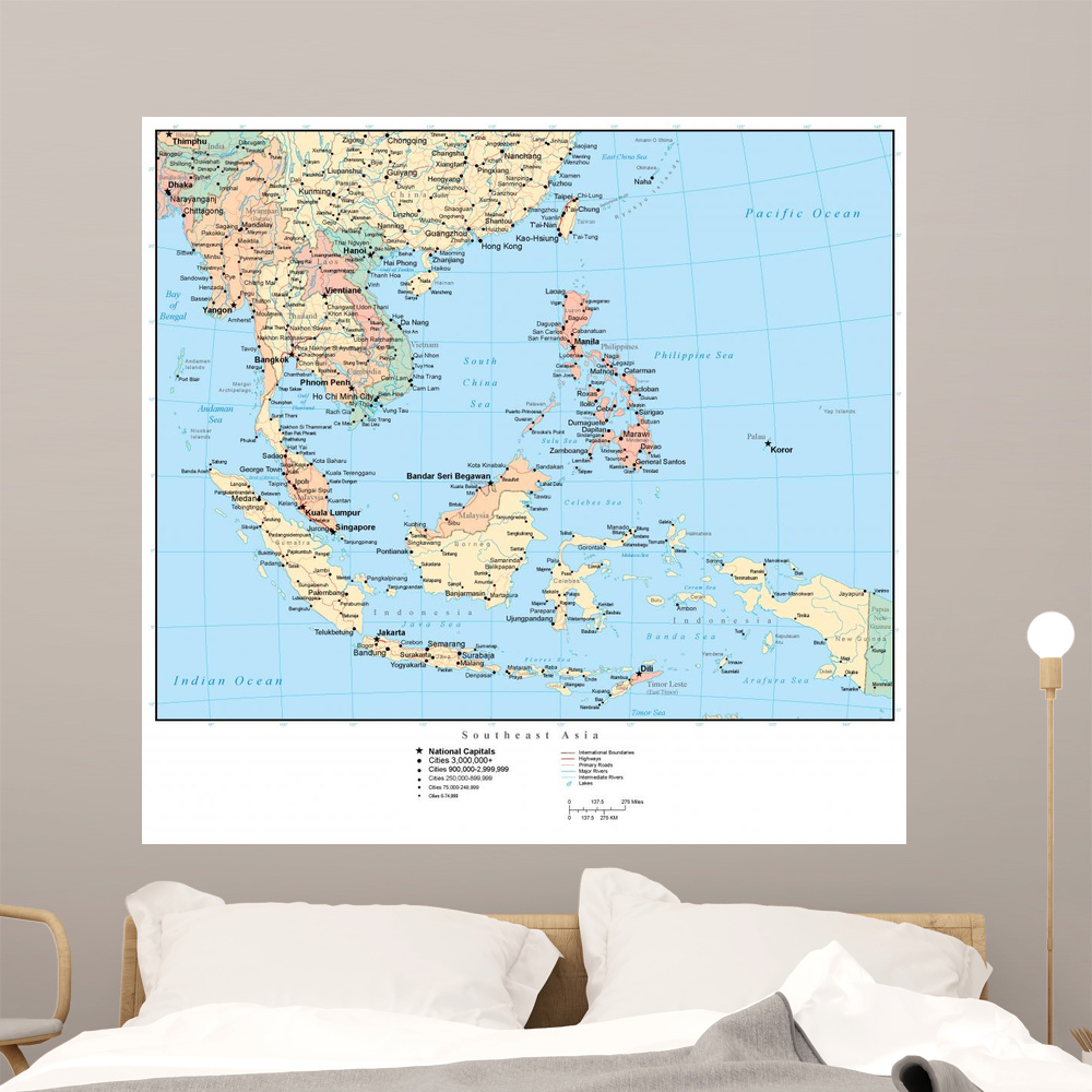Map Southeast Asia Wall Mural Decal Sticker, Wallmonkeys Peel & Stick ...