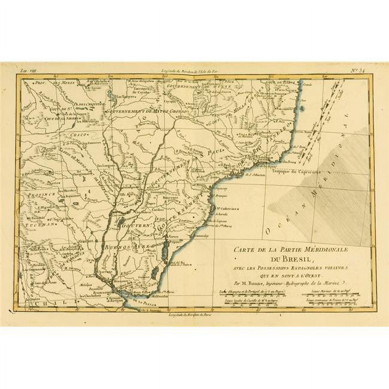 Map of Southern Brazil - Circa.1760 From -Atlas De Toutes Les Parties ...