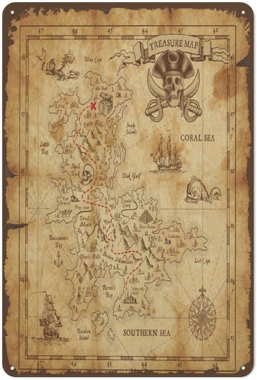 Map Super Detailed Treasure Map Rustic Pirates Gold Secret Sea History ...