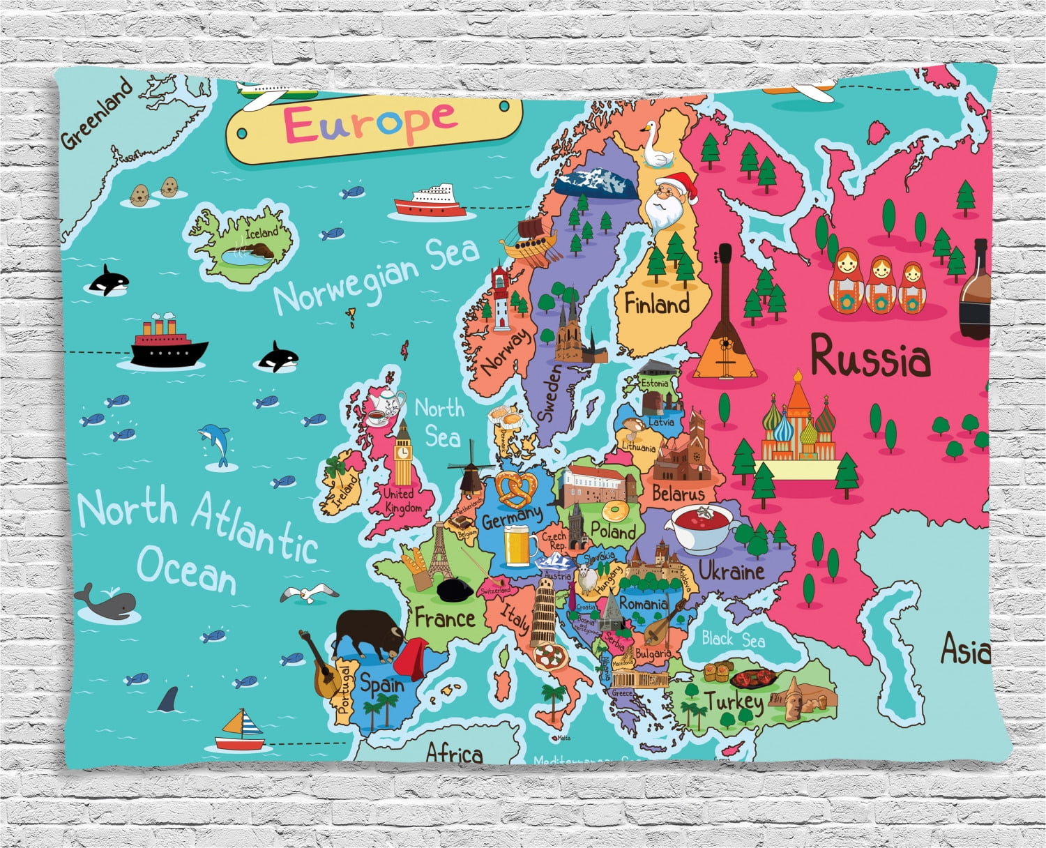 Map Tapestry, Illustration of Educational Europe Map with City ...
