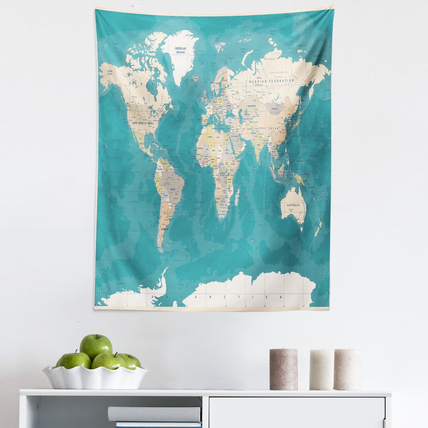Map Tapestry, Political and Physical Topographic World Details Country ...