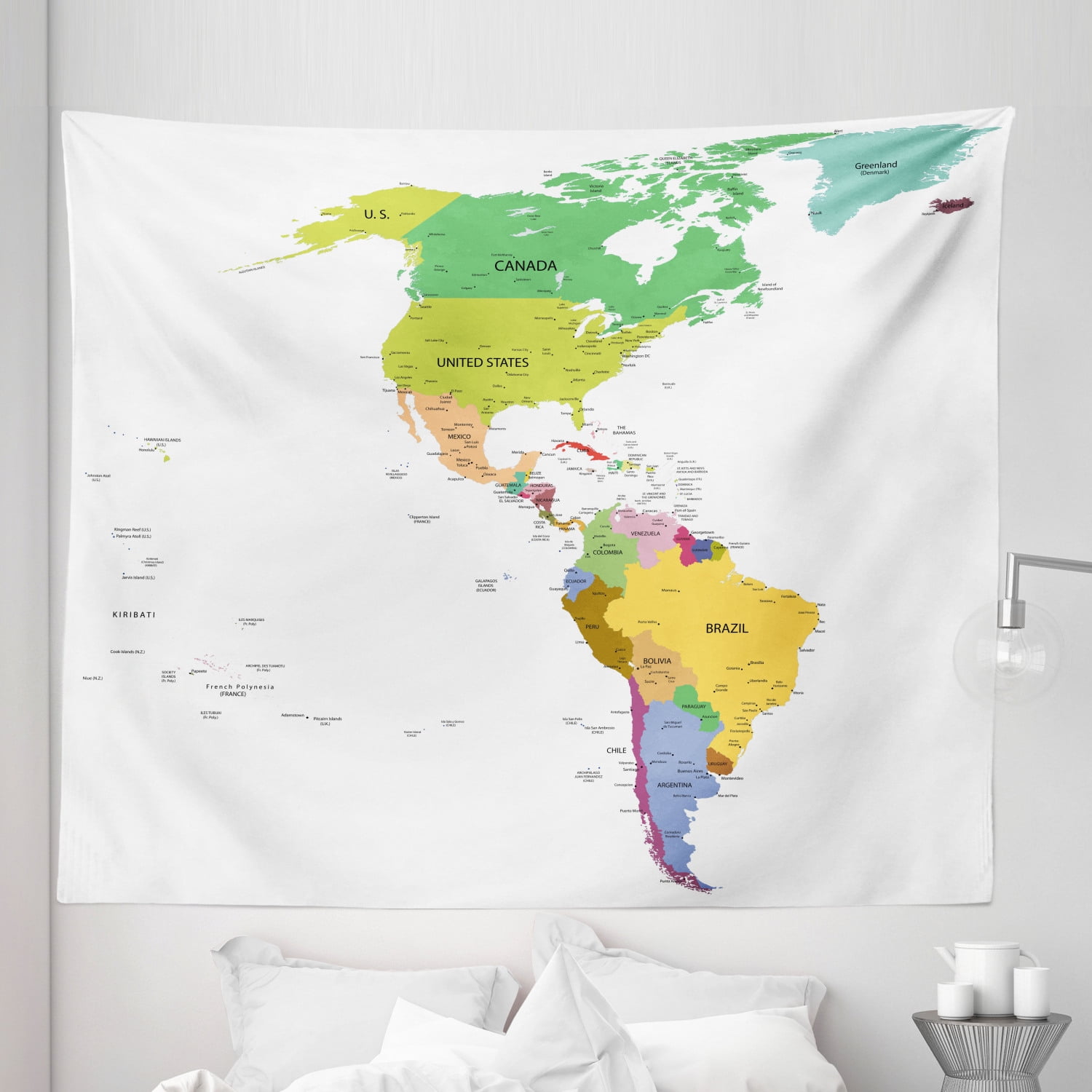 Map Tapestry, Map of South and North America with Countries Capitals ...