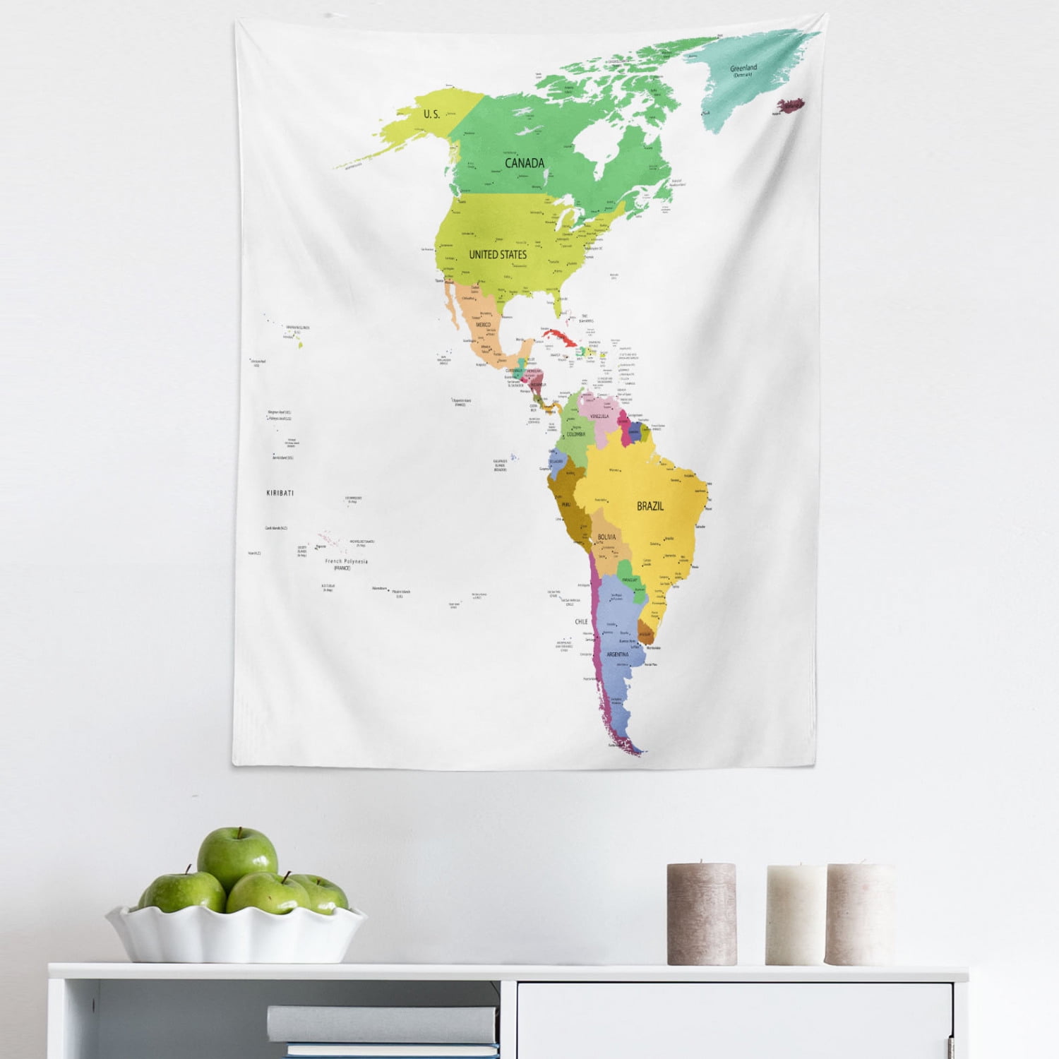 Map Tapestry, Map of South and North America with Countries Capitals ...