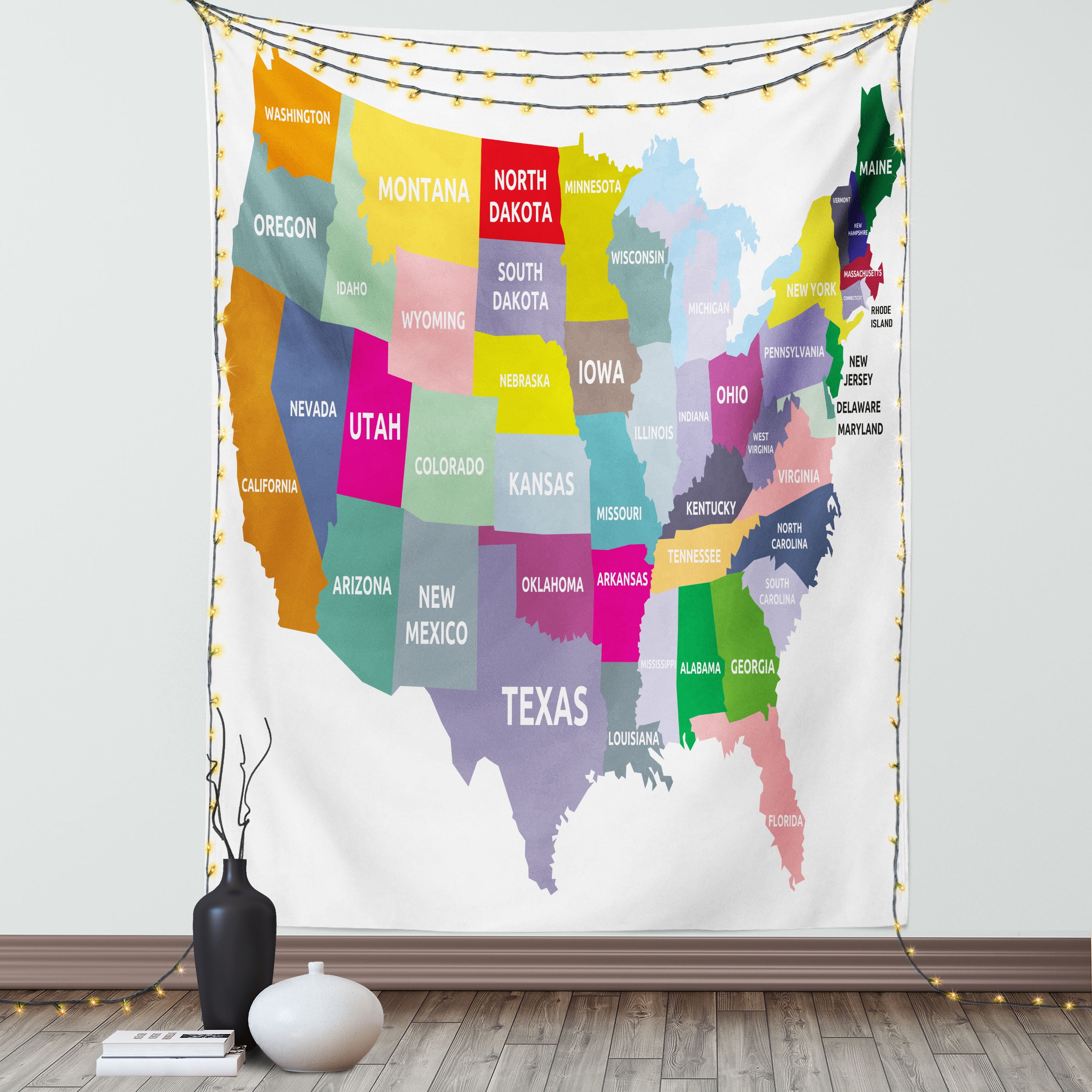 Map Tapestry, USA Map with Name of States in Different Colors America ...