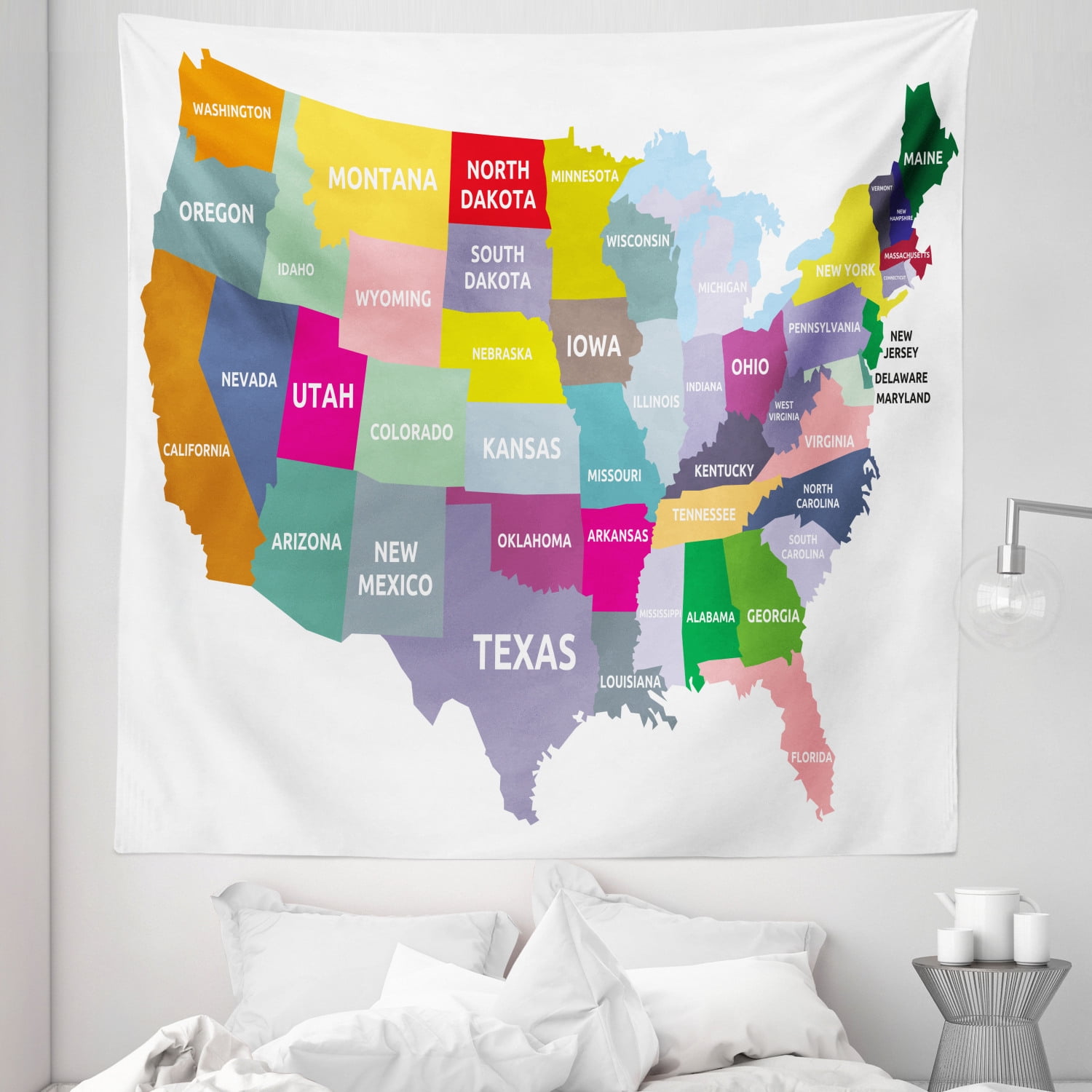 Map Tapestry, USA Map with Name of States in Colorful Design America ...