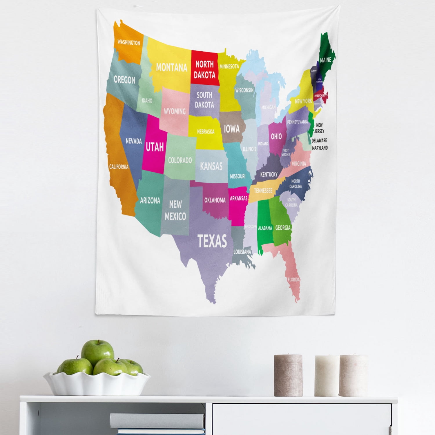 United Large Colorful USA Map Tapestry, Multi-size Fabric Wall Hanging ...