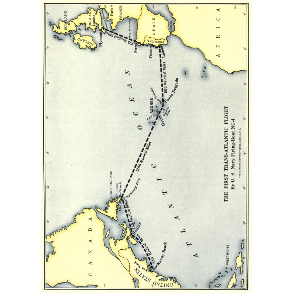 Map The Flight across the Atlantic 1919 First Transatlantic Flight ...