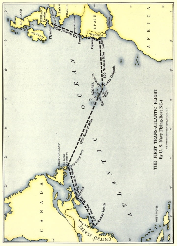 Map The Flight across the Atlantic 1919 First Transatlantic Flight ...