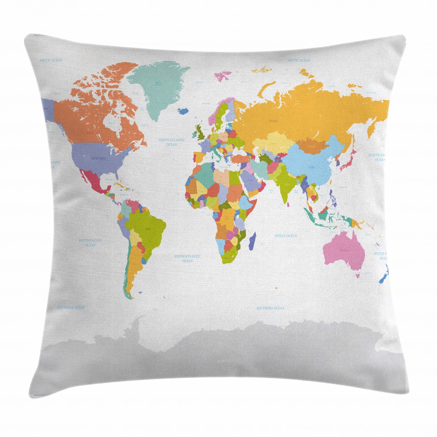 Map Throw Pillow Cushion Cover, Highly Detailed Political Map of the ...
