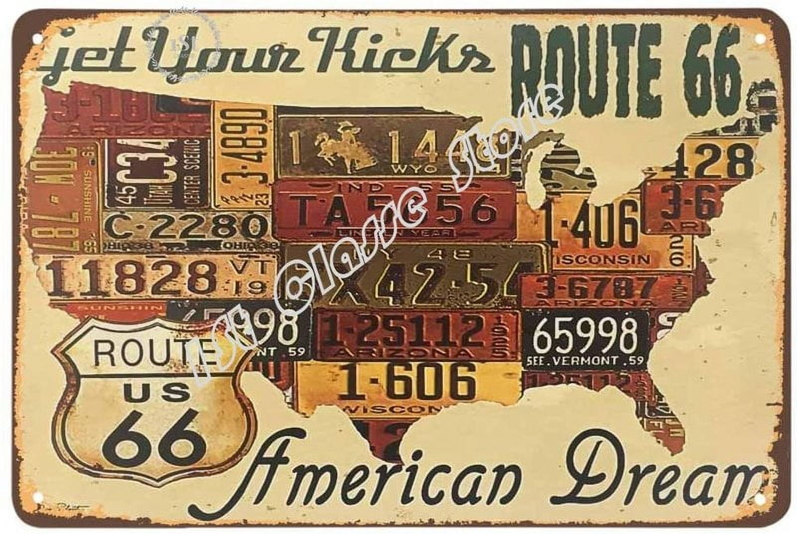 Map Tin Sign, Get Your Kicks Gold Route 66 American Dream Vintage Metal ...