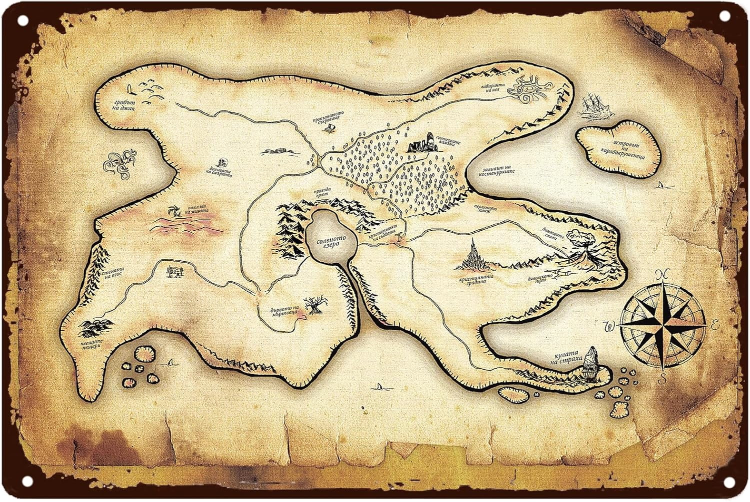 Map Tin Sign Map of Hidden Treasure Iron Poster Painting Tin Sign ...