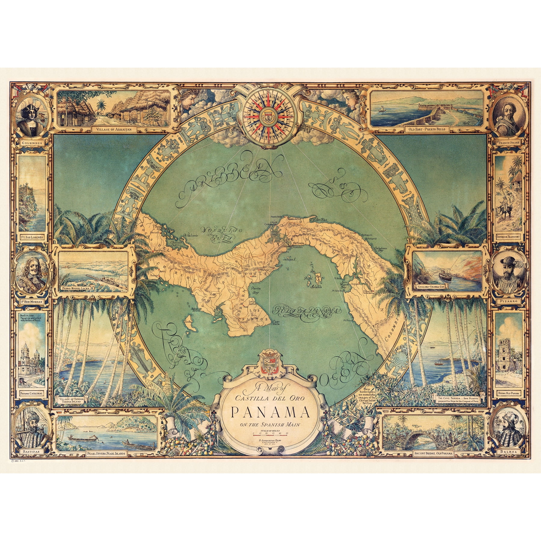 Map Tripp 1930 Panama Pictorial Extra Large XL Wall Art Poster Print ...