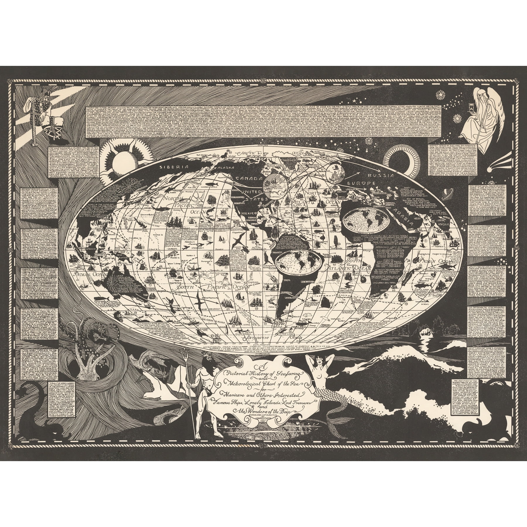 Map Turpin 1935 Seafaring Chart Sea Extra Large XL Wall Art Poster ...