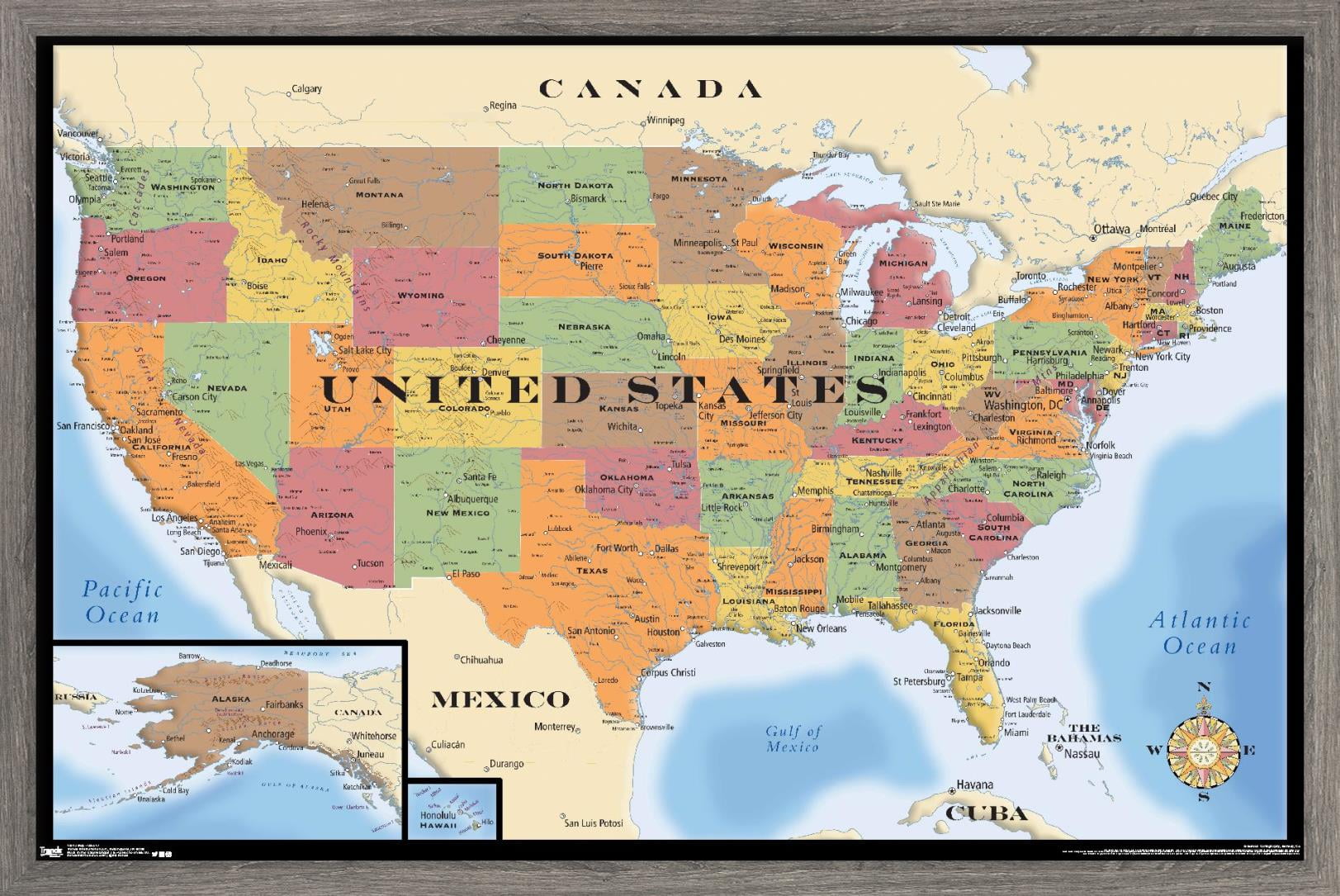 Map - USA Wall Poster, 22.375" x 34" Framed - Walmart.com