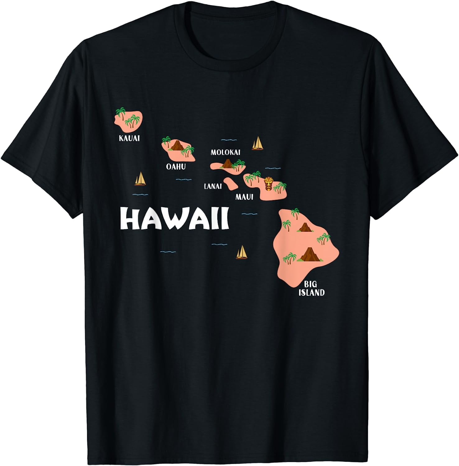 Map Vintage Souvenir Hawaiian Islands T-Shirt Black - Walmart.com