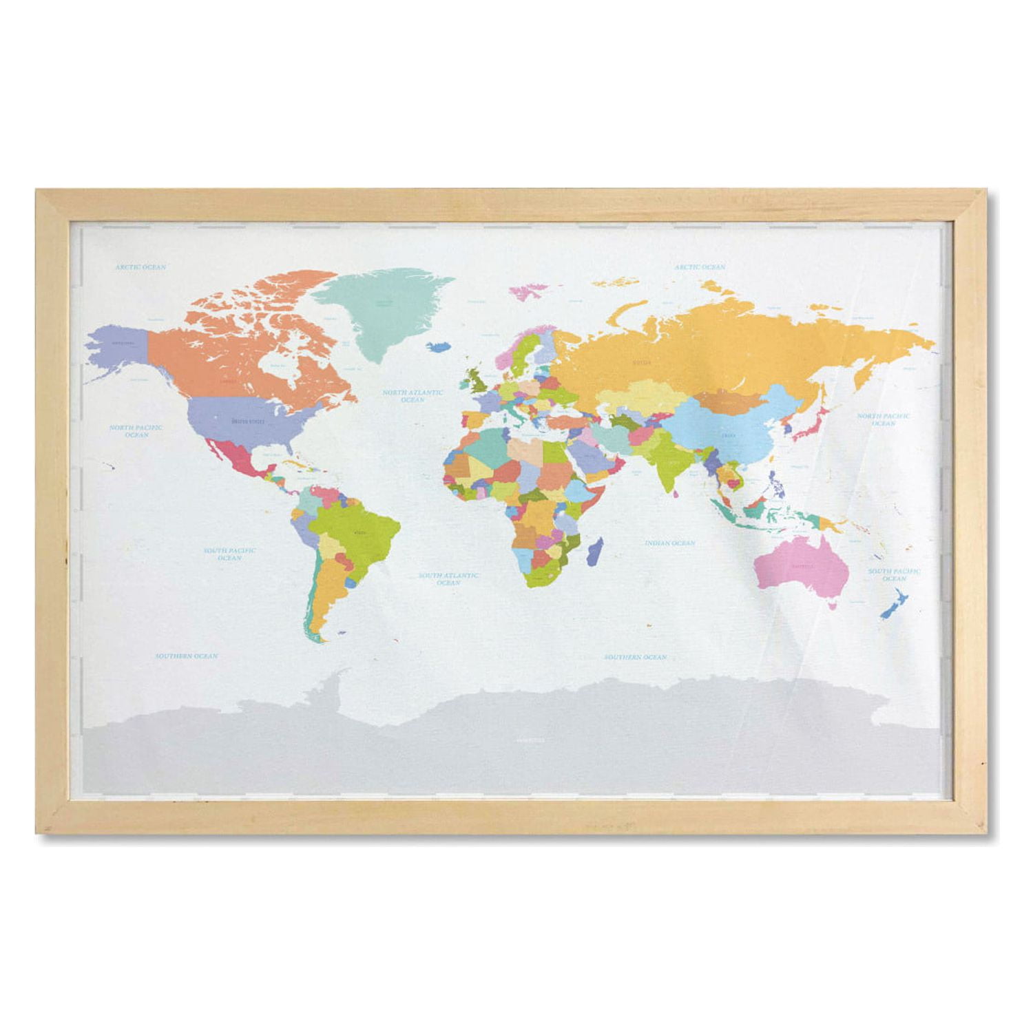 Map Wall Art with Frame, Highly Detailed Political Map of the World ...