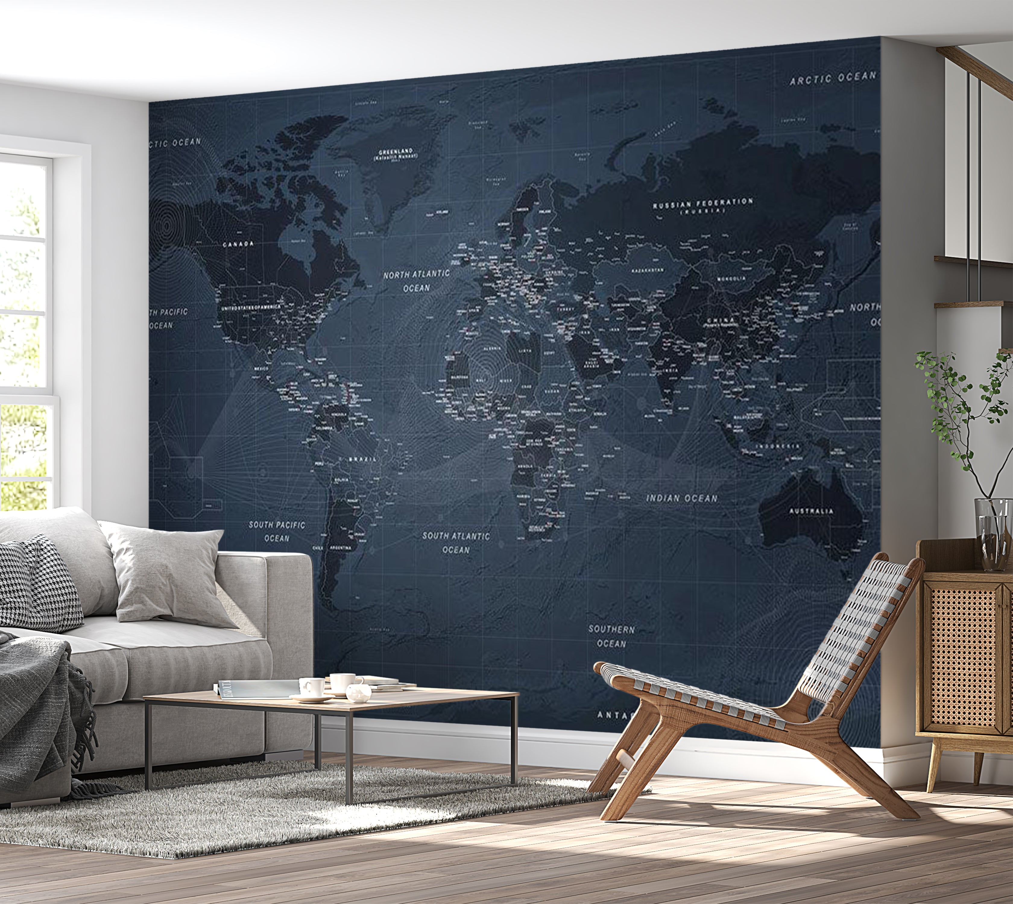 Map Wallpaper Wall Mural - Contemporary Loft World Map - Walmart.com