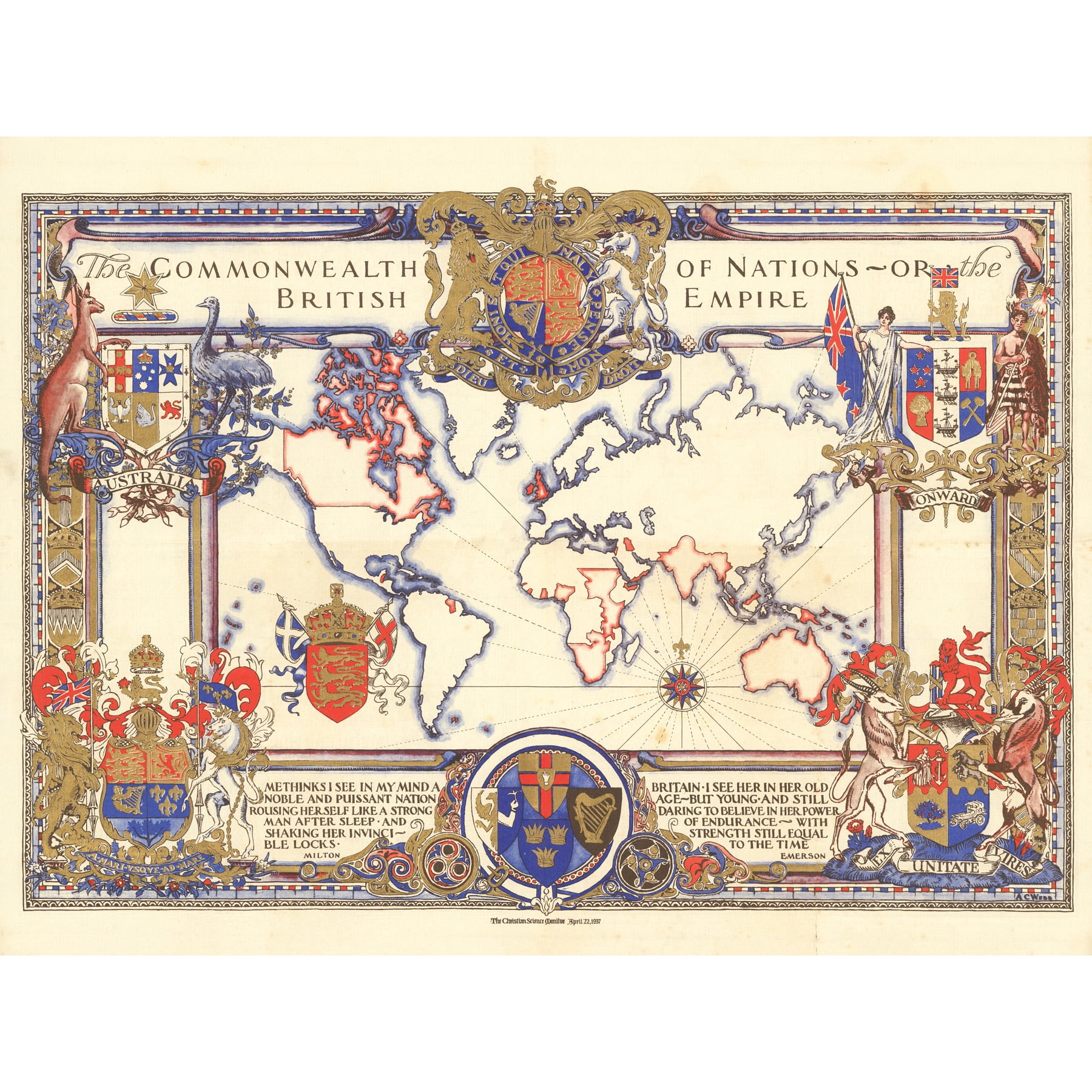 Map Webb 1937 British Empire Commonwealth Pictorial Extra Large XL Wall ...