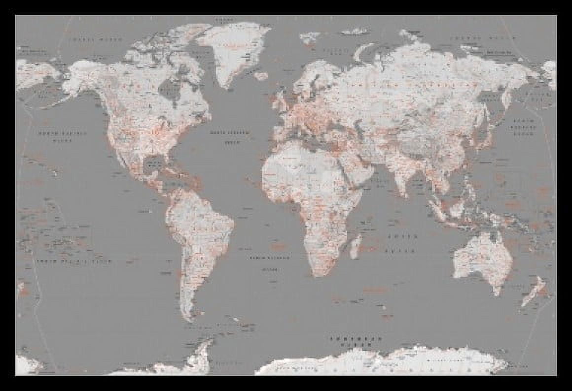 Map World Map Silverorange Laminated & Framed Poster (24 X 36 ...