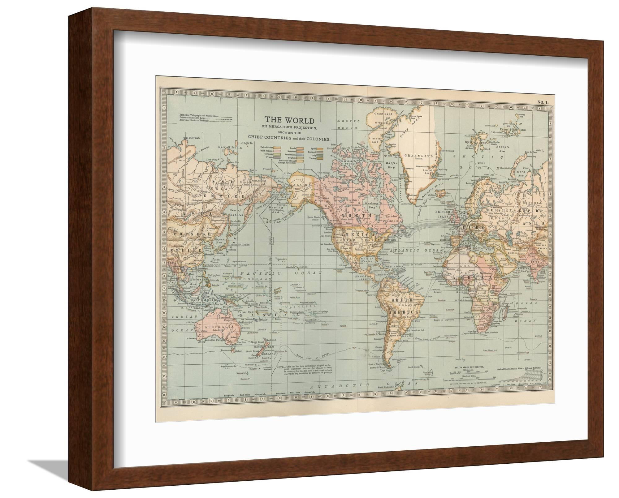 Art.com Map of the World on Mercator's Projection, Showing the Chief ...