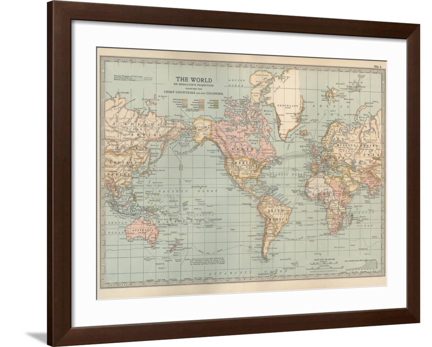 Map of the World on Mercator's Projection, Showing the Chief Countries ...