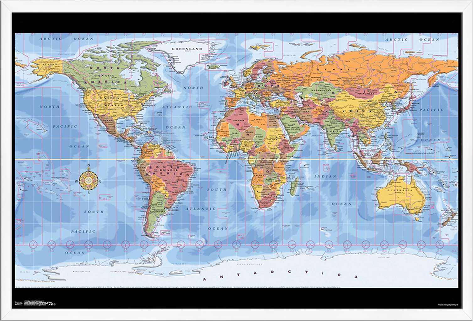 Map - World Time Zones Wall Poster, 22.375" x 34", Framed - Walmart.com