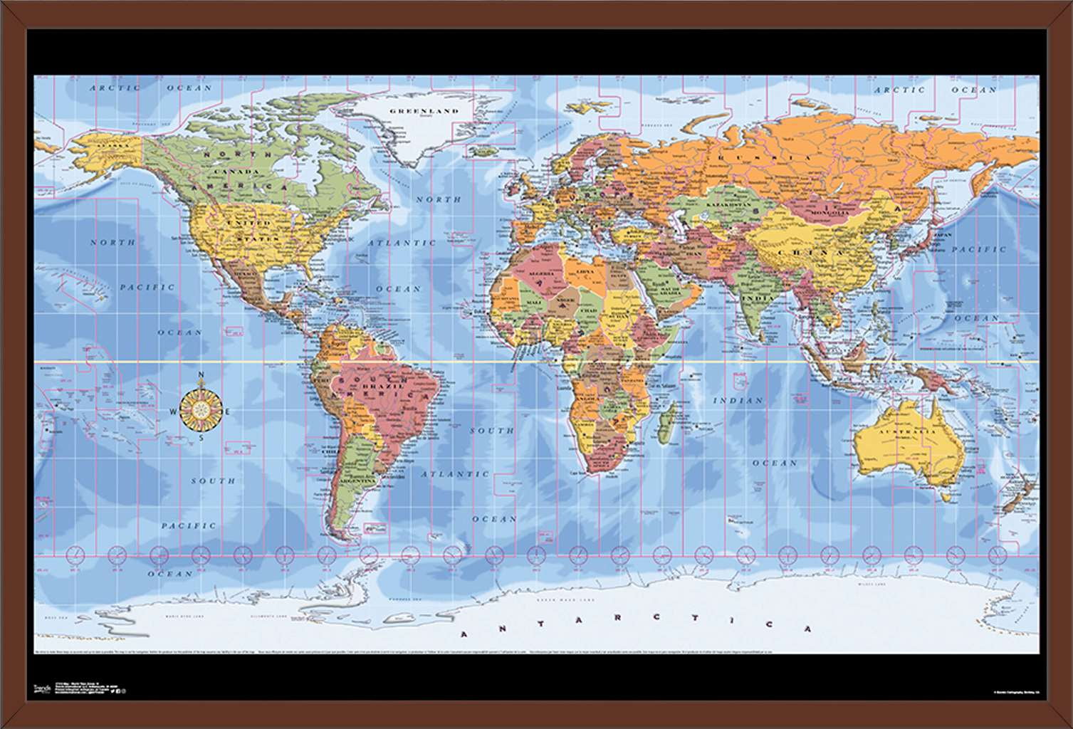 Map - World Time Zones Wall Poster, 22.375" x 34", Framed - Walmart.com
