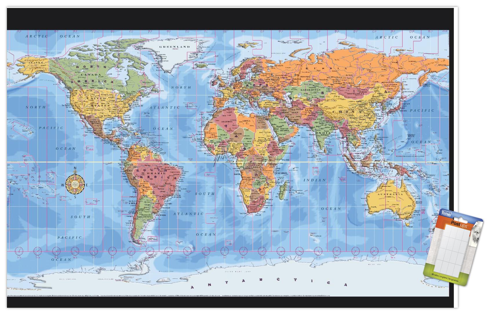 Map - World Time Zones Wall Poster, 22.375" x 34" - Walmart.com
