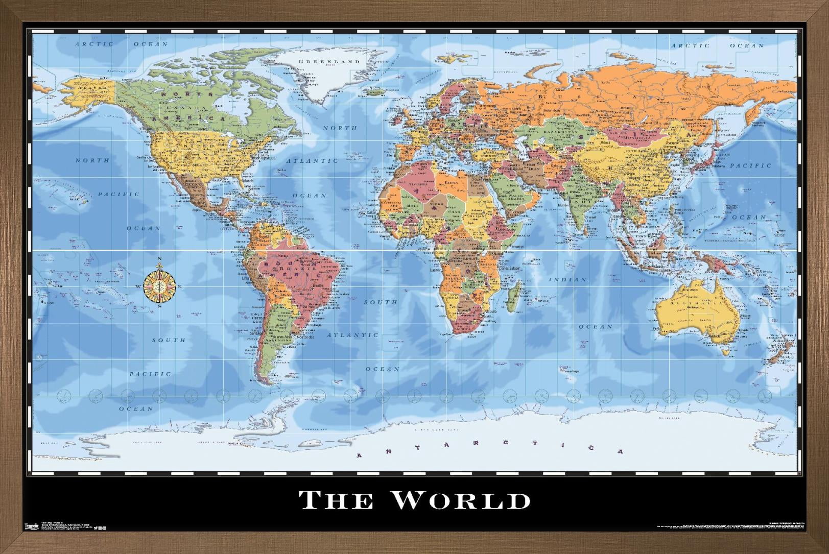 Map - World Wall Poster, 14.725" x 22.375", Framed - Walmart.com