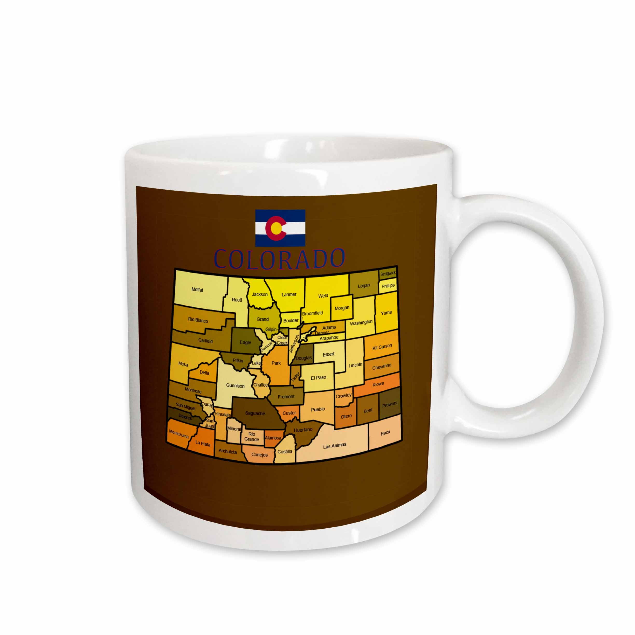 Map and flag of the State of Colorado with all counties colored. 15oz ...