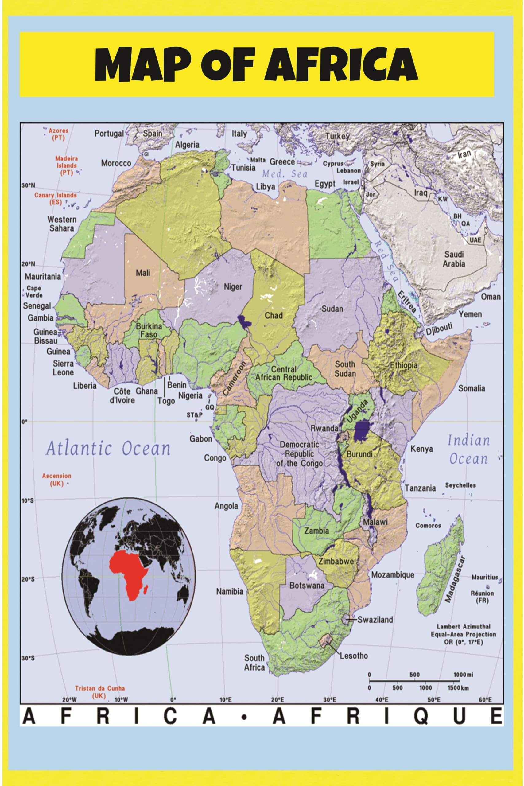 Map of Africa - Glossy Heavy Paper Wall Map Poster Print Perfect for ...
