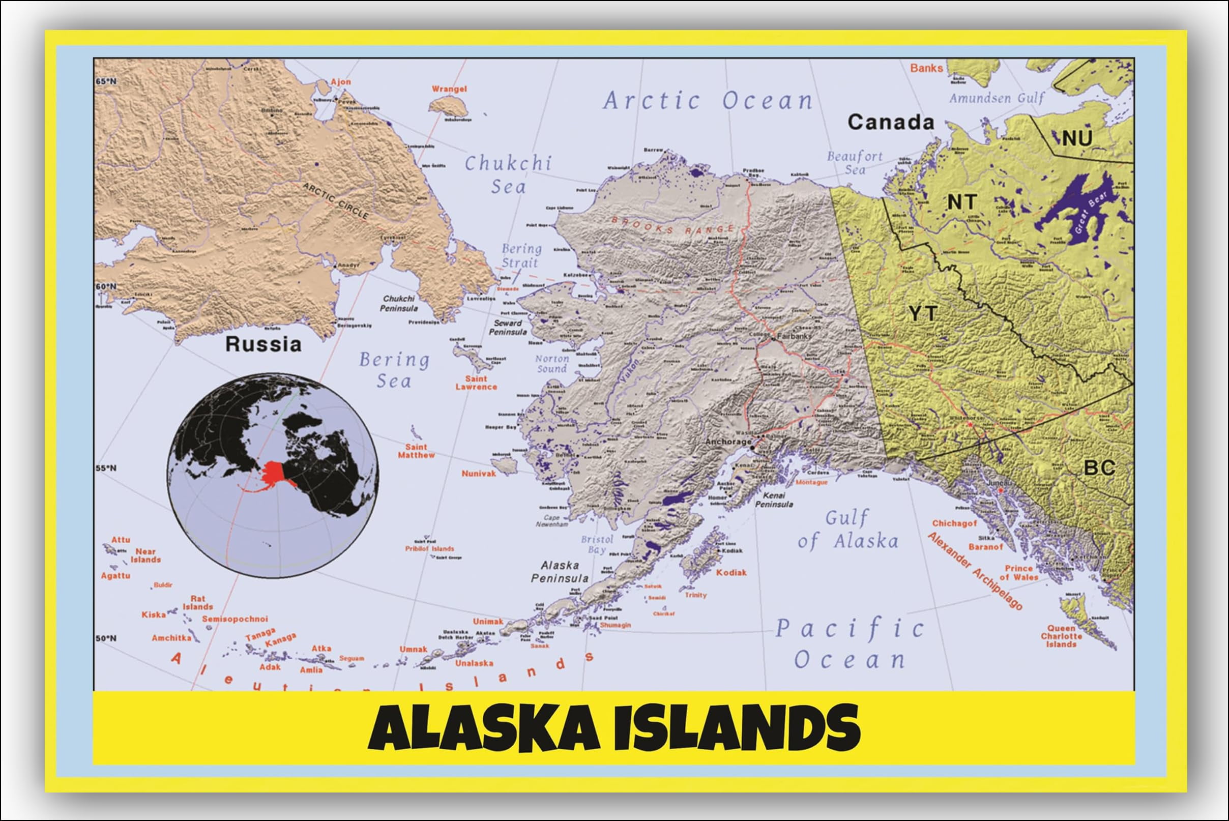 Map of Alaska Islands - Glossy Heavy Paper Wall Map Poster Print ...