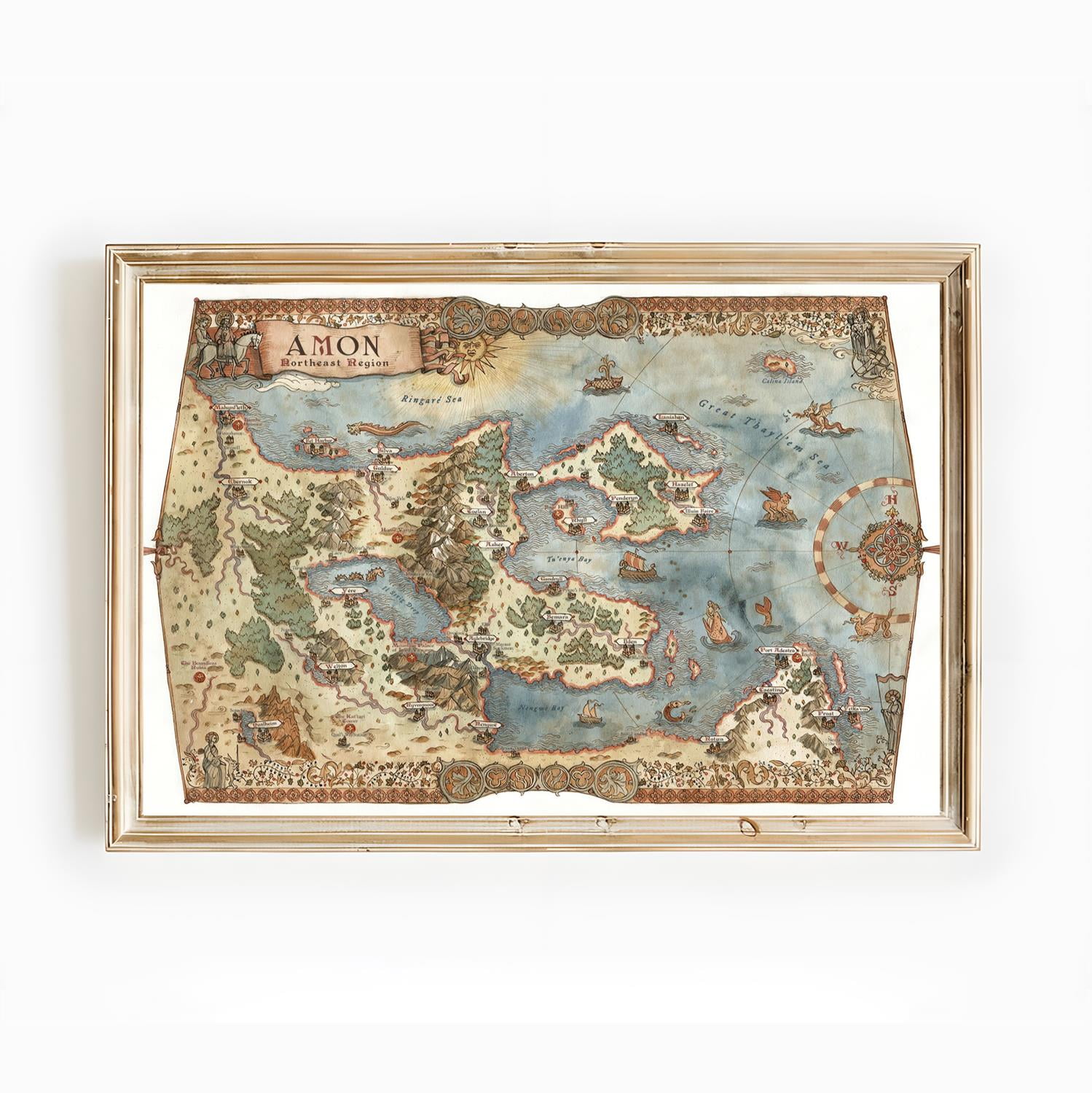 Map of Amon Northeast Region Wall Art, Old Maps Wall Art, Decorative Wall Art, For Living Room ...