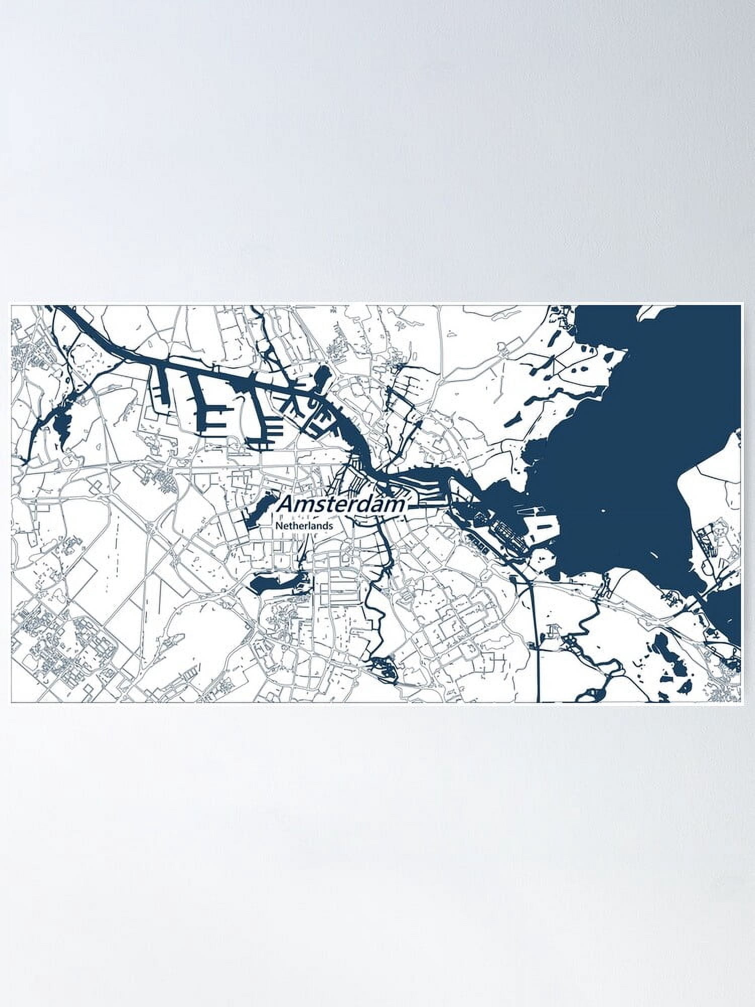 Map of Amsterdam City, Netherlands Poster - Walmart.com