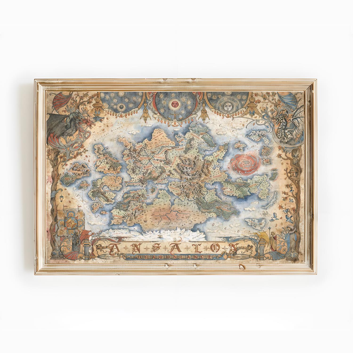 Map of Ansalon Wall Art, Old Maps Wall Art, Decorative Wall Art, For ...