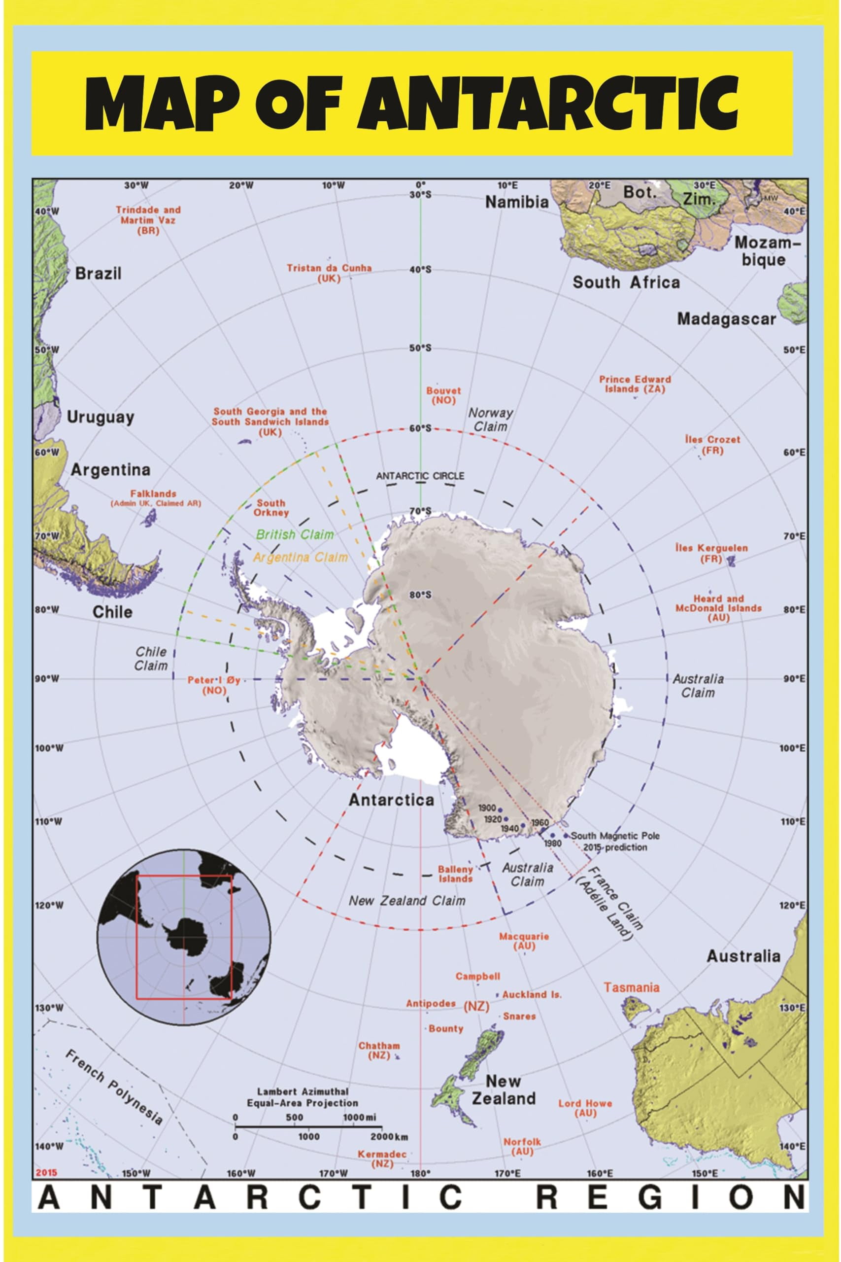 Map of Antarctic - Glossy Heavy Paper Wall Map Poster Print Perfect for Classrooms and Homes ...