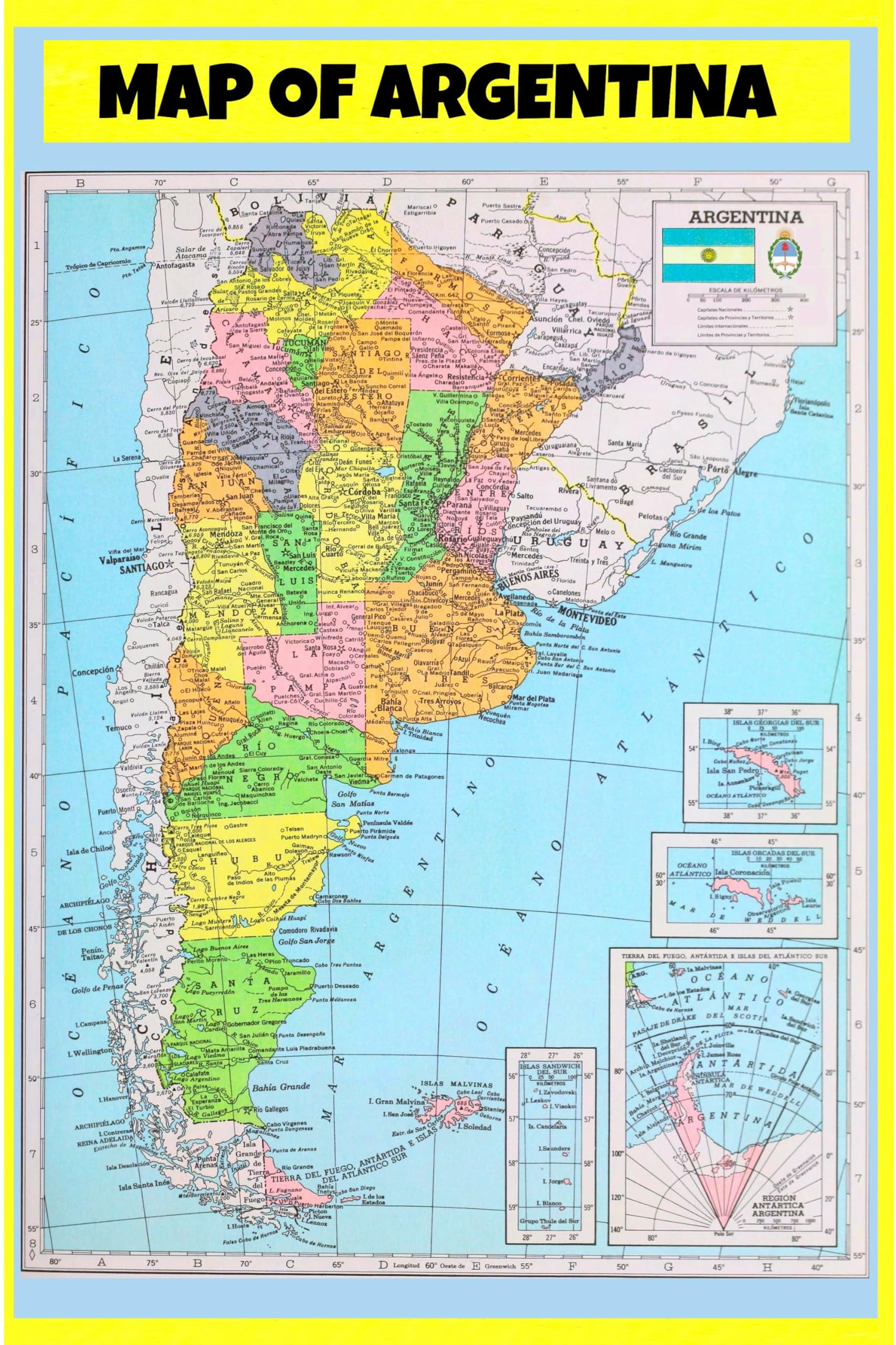 Map of Argentina - Laminated Wall Map Poster Print Perfect for ...