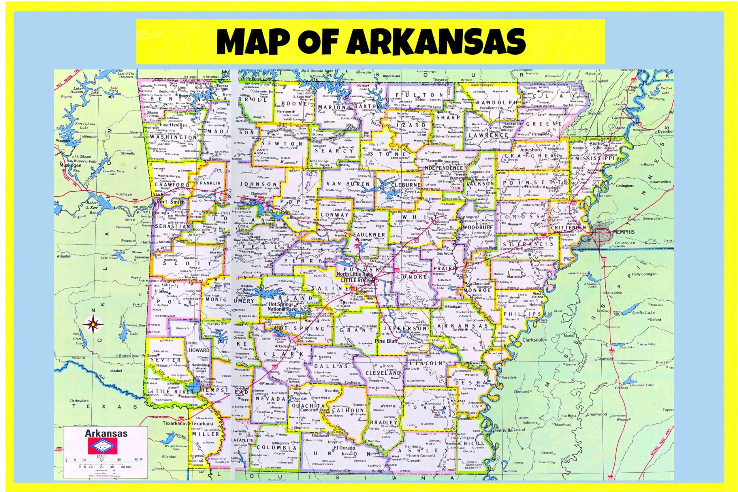 Map of Arkansas - Glossy Heavy Paper Wall Map Poster Print Perfect for ...
