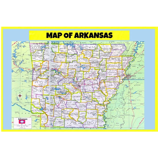 Map of Arkansas - Laminated Wall Map Poster Print Perfect for Classrooms and Homes - Vivid ...