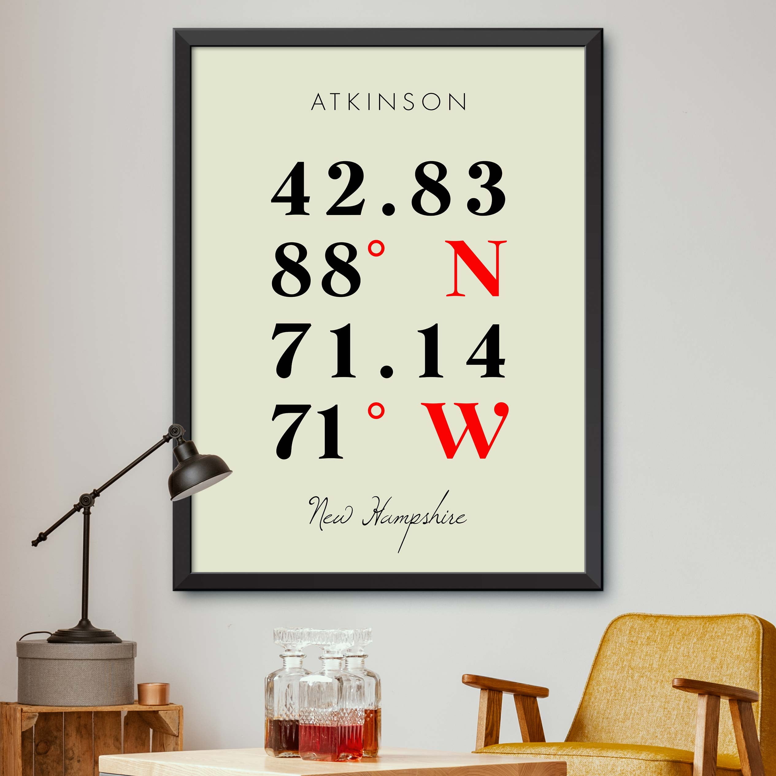 Map of Atkinson, New Hampshire, Multiline Coordinates Colored (16x20 ...