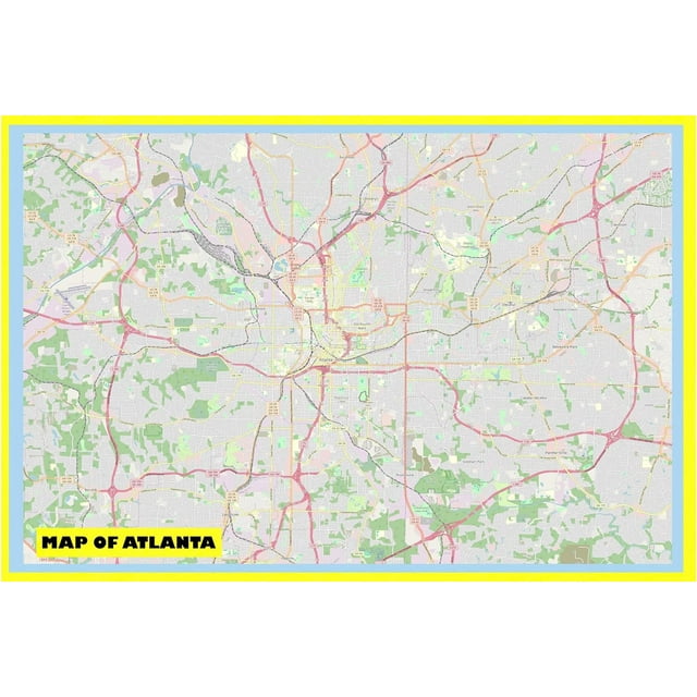 Map of Atlanta 20x30 with Neighborhoods, Streets, Roads, Highways and ...