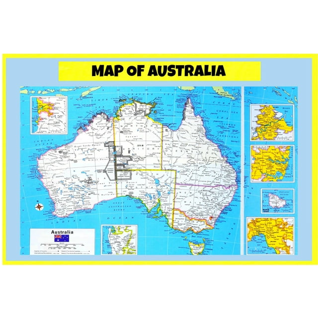 Map of Australia - Laminated Wall Map Poster Print Perfect for Classrooms and Homes - Vivid ...