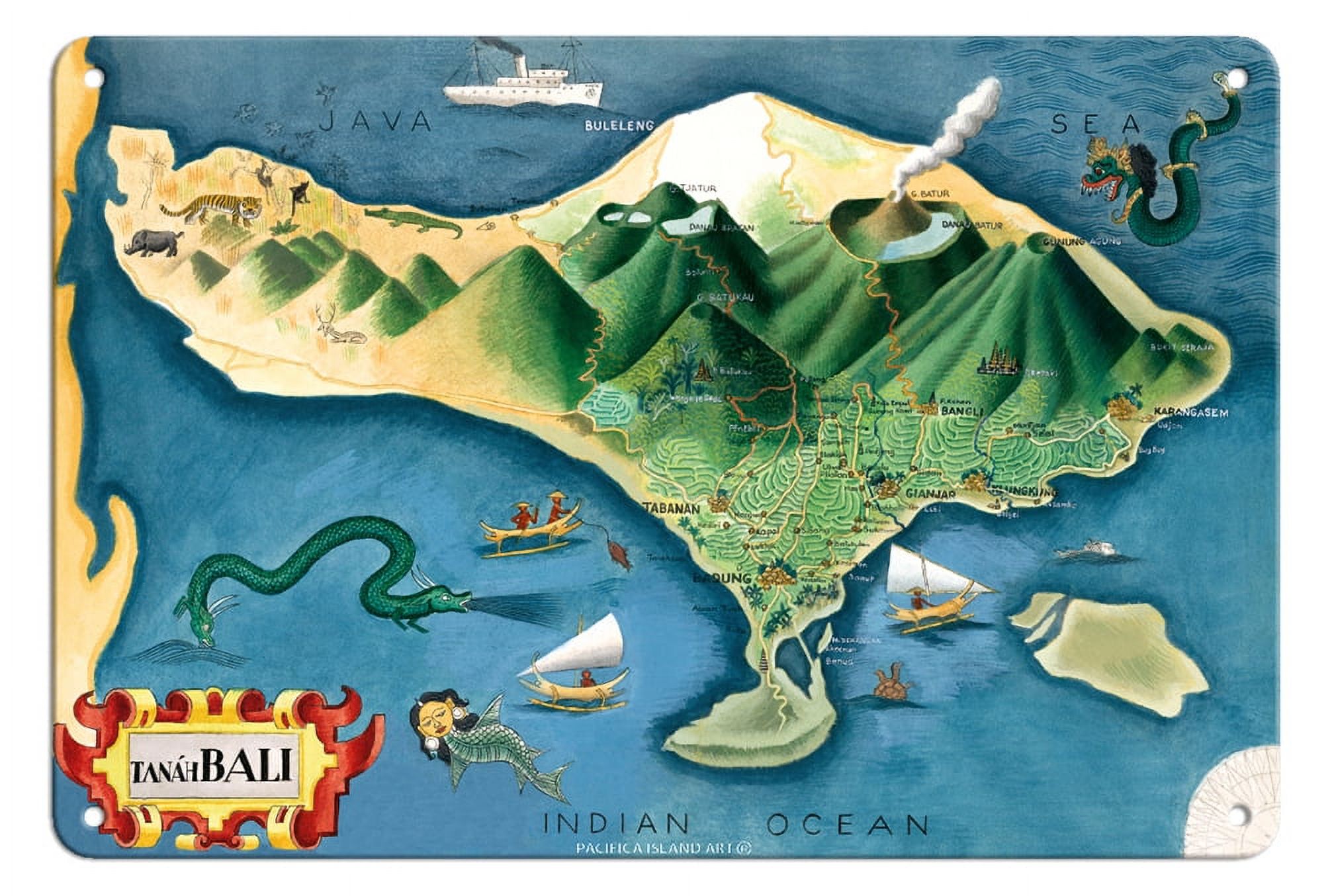 Map of Bali Indonesia - Tanáh (Tanah) Lot Balinese Temple - Vintage ...