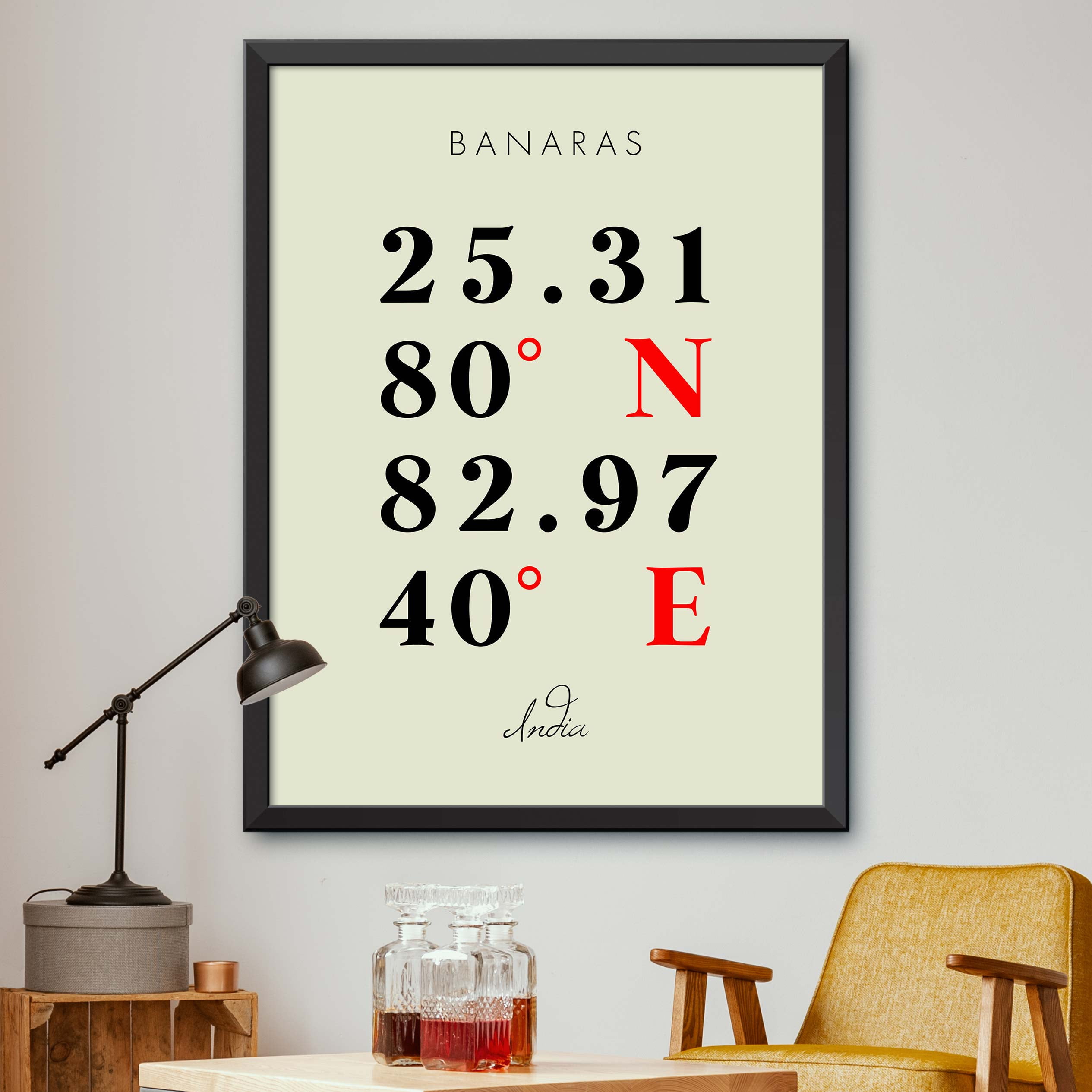 Map of Banaras, India, Multiline Coordinates Colored (8x10) - Walmart.com